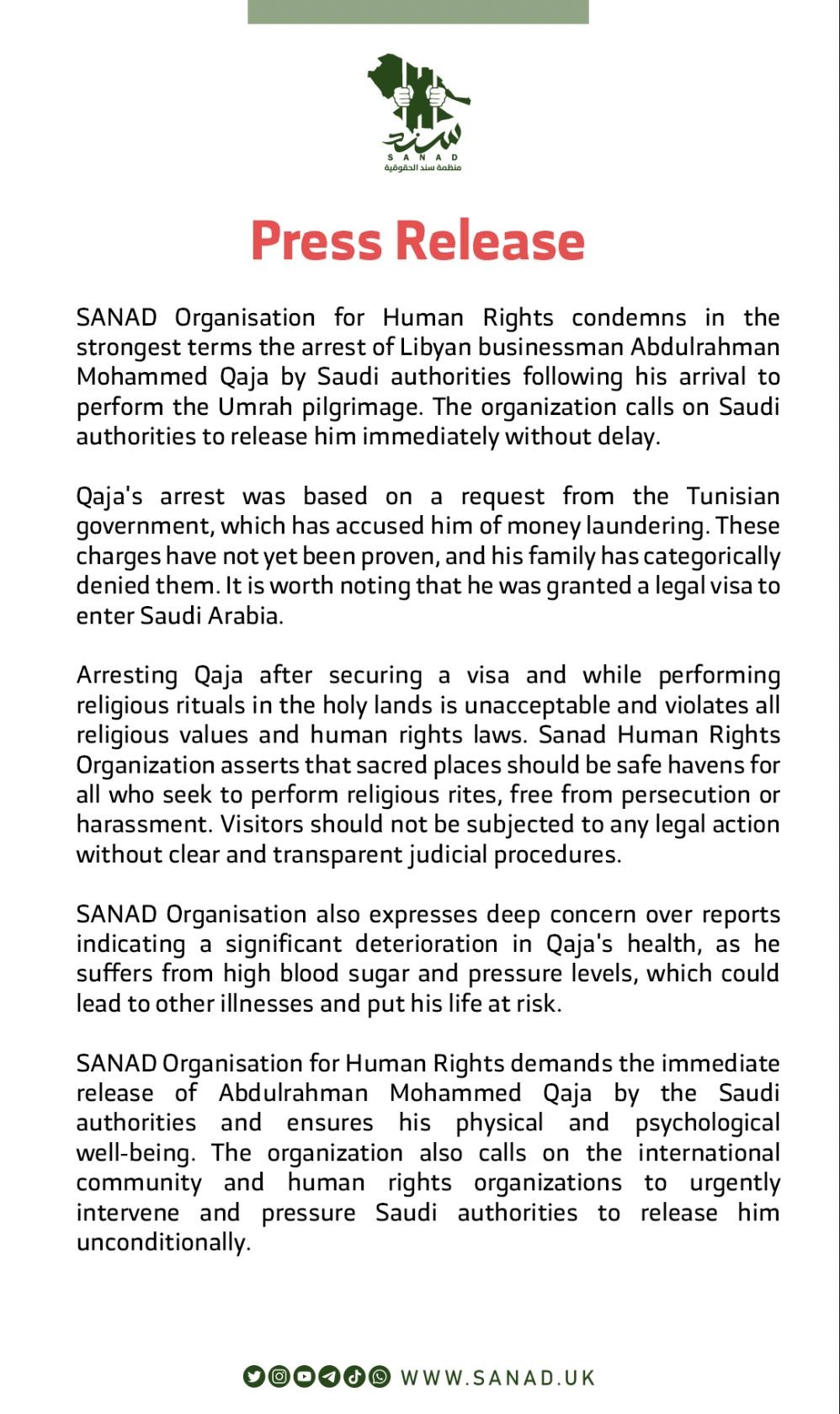 Sanad Human Rights Organization Condemns the Arrest of Libyan ...